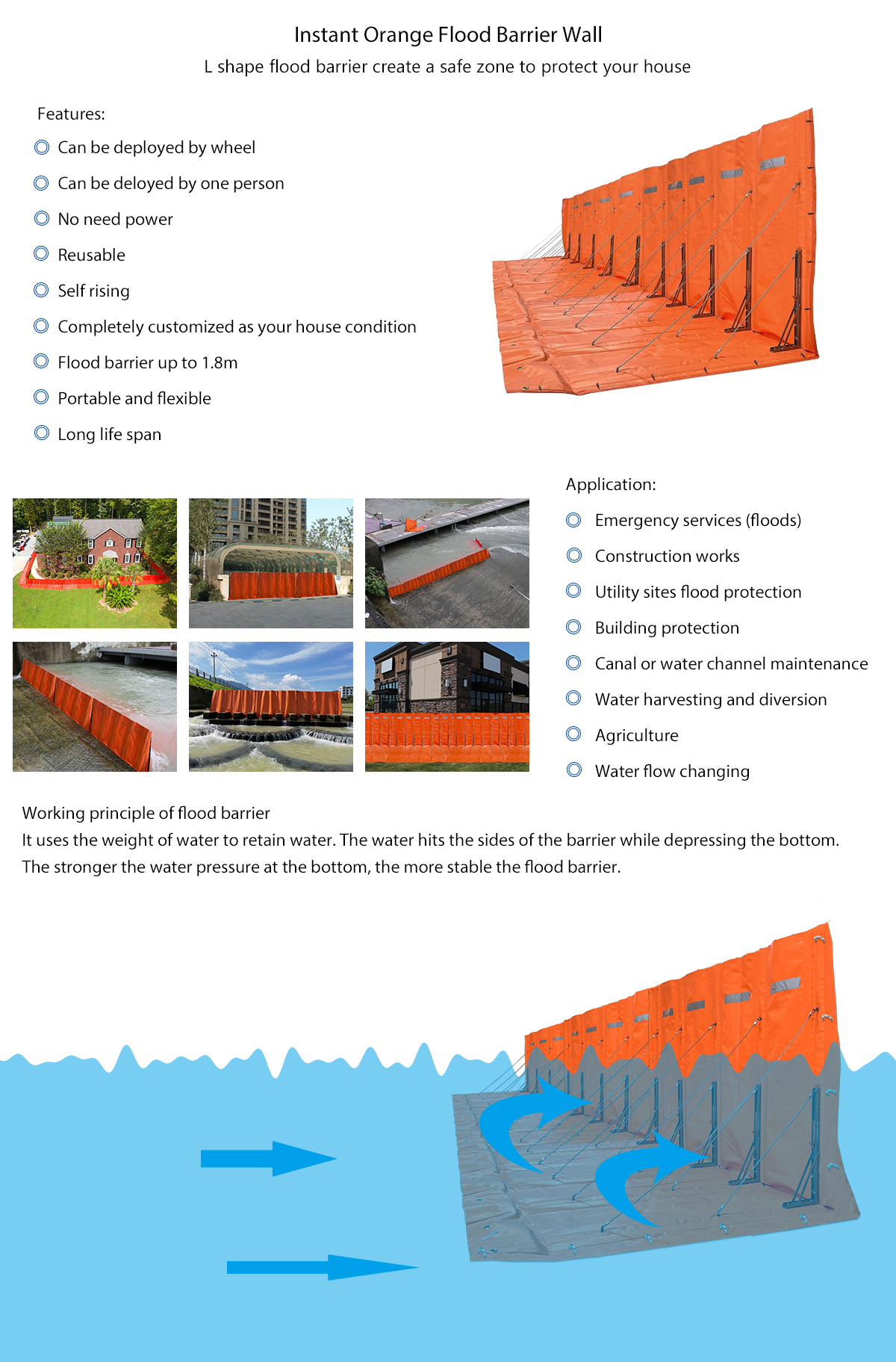 Instant Orange Flood Barrier Wall - Buy portable flood control ...