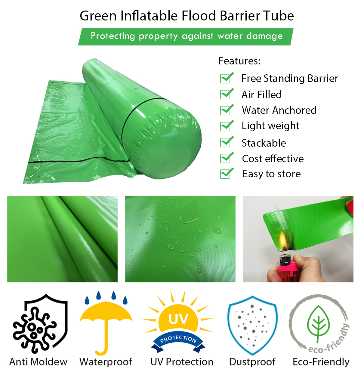 Green Inflatable Barrier Tube for House - Buy green flood barrier tube ...